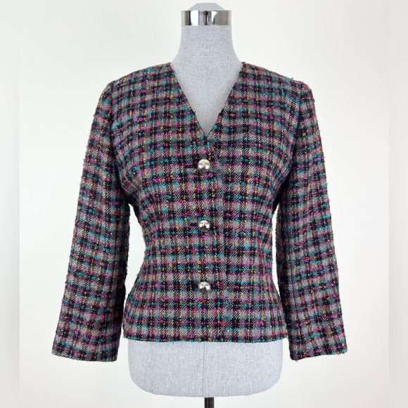 jaeger | Tops | Vintage Jaeger Tweed Plaid Marled Woven Blazer In Black ...